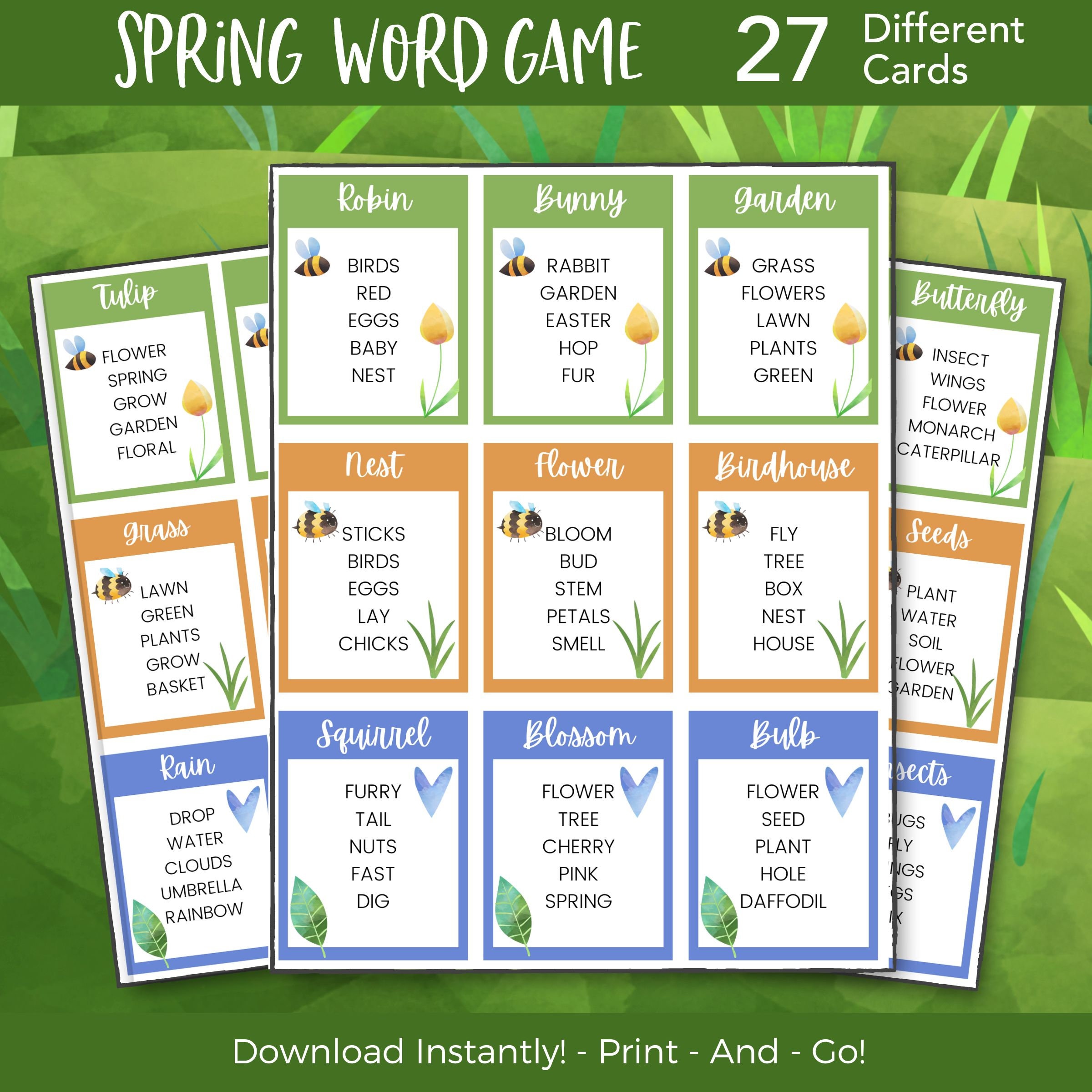 Word Game Taboo Spring Game, Spring Printable Game for Kids Family ...