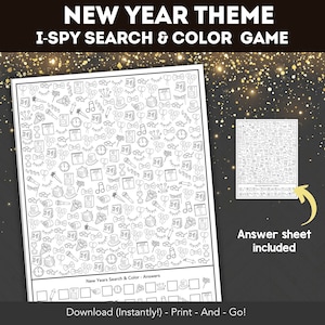 New Years I Spy Kids Activity, I Spy Coloring Page Worksheet Activity ...