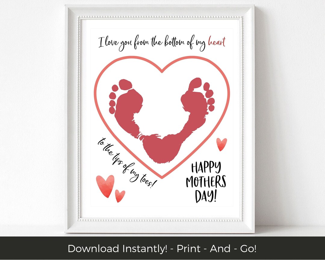 Mothers Day Footprint Craft Heart My First Mothers Day Baby - Etsy