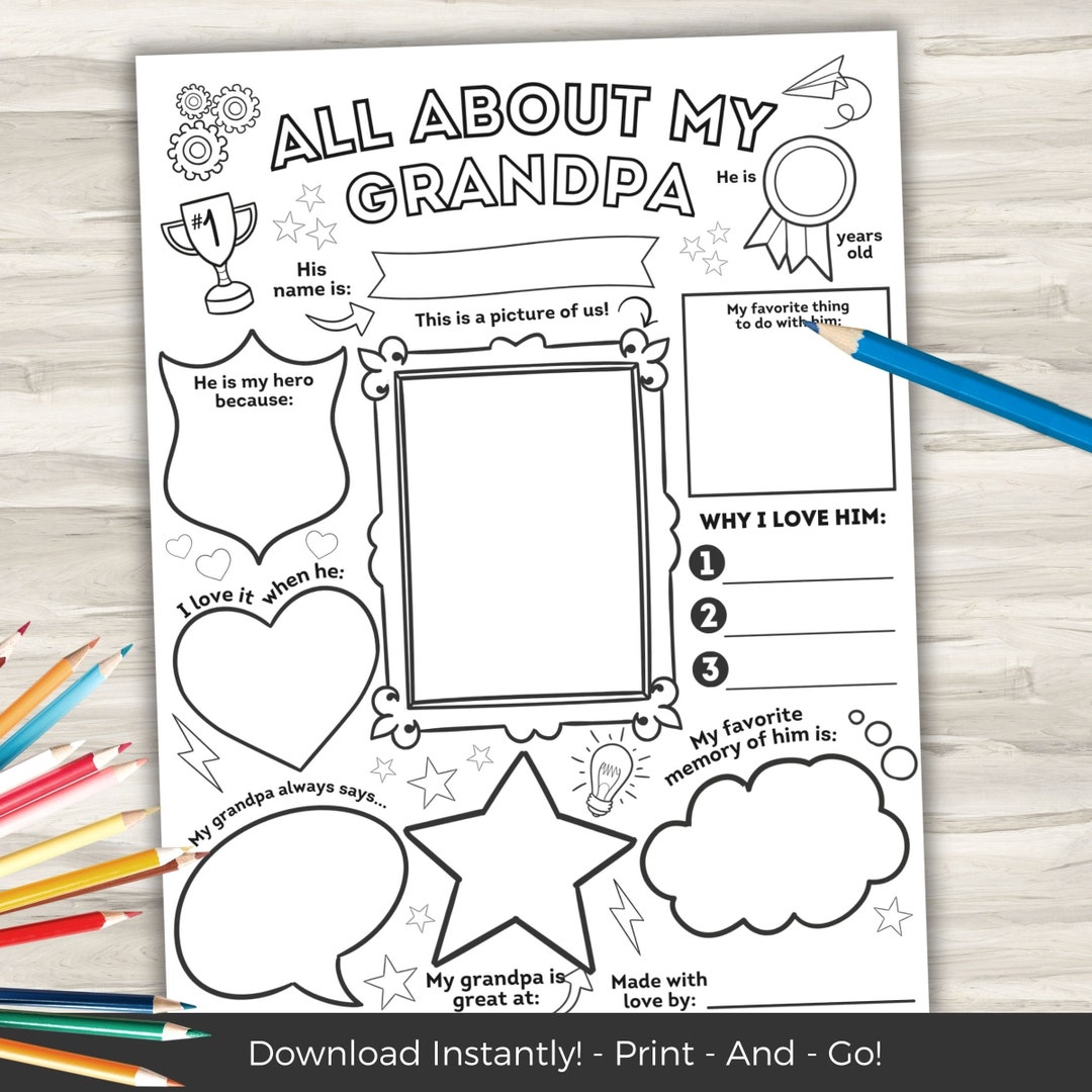 All About My Grandpa Printable Fathers Day Card, Sentimental Grandpa ...