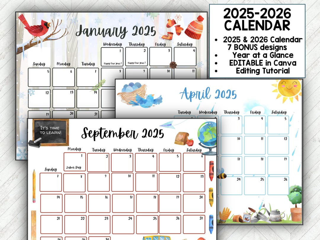 2025 Calendar, Kids Calendar Printable, Calendar 2025, Monthly Calendar ...