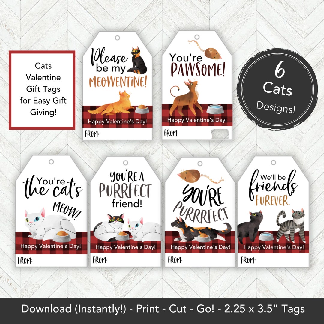 Kitty Cat Valentine Gift Tag, Printable Classroom Valentine Card for ...