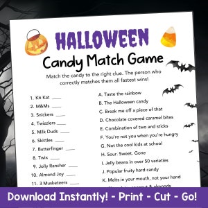 Halloween Candy Matching Game, Halloween Game Printable, Easy Halloween ...