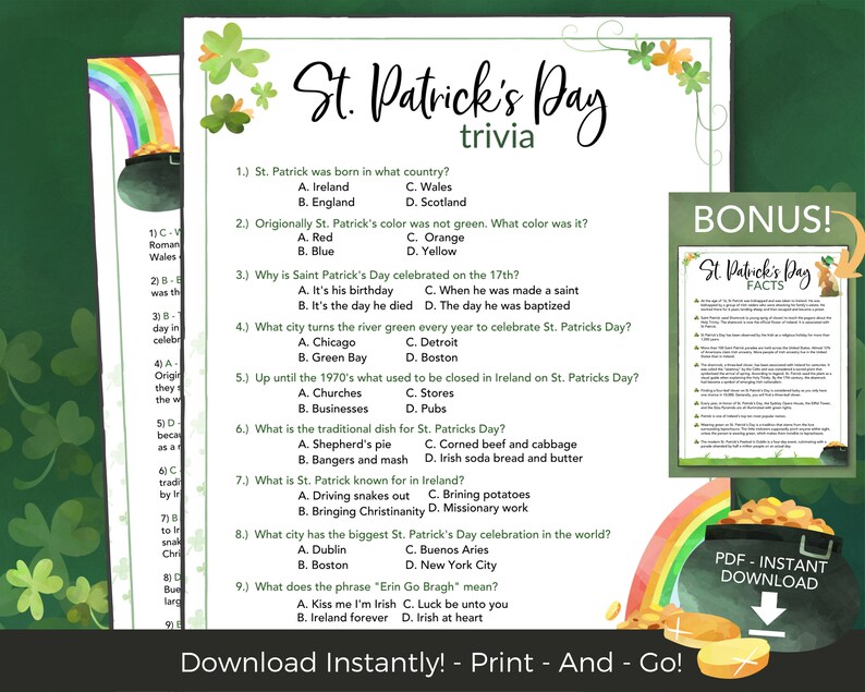 St Patricks Day Trivia St Patricks Day Game for Kids Class - Etsy