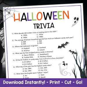 Halloween Trivia Game Printable, Halloween Party Games for Kids and ...