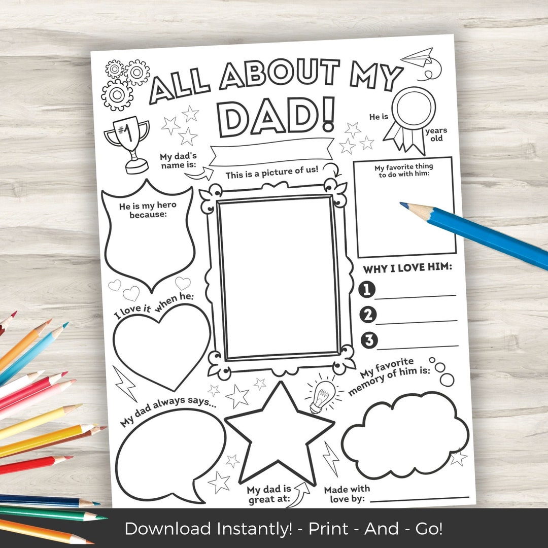 All About My Dad Printable Fathers Day Card, Sentimental Gift Dad, DIY ...