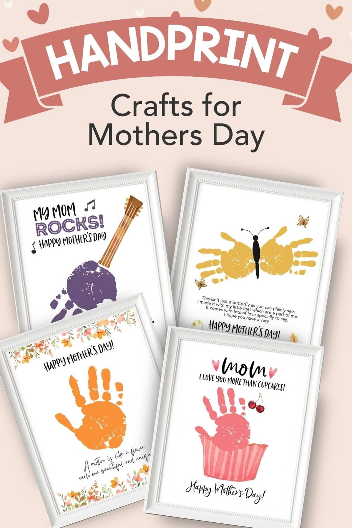 Mothers Day Handprint Printable Kids Art, Butterfly Handprint Crafts ...