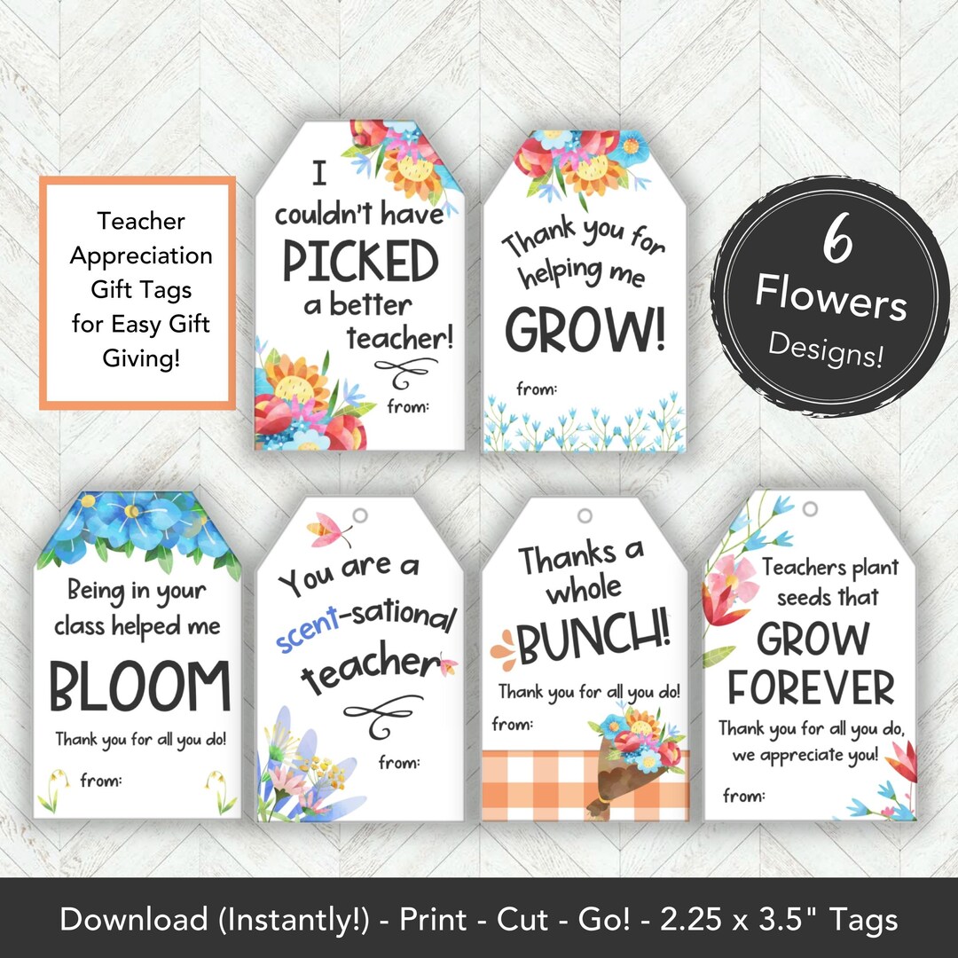 Teacher Flowers Gift Tag, Teacher Appreciation Gift Tag, Bulk Teacher ...