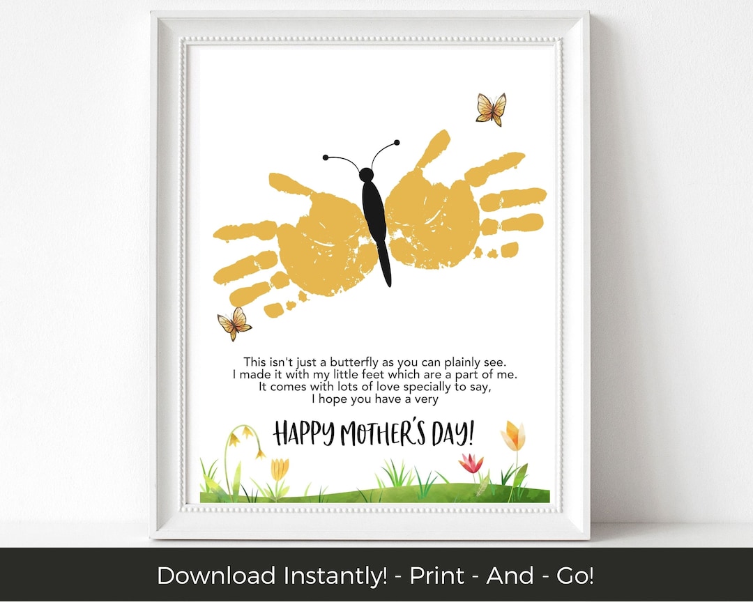 Mothers Day Handprint Printable Kids Art, Butterfly Handprint Crafts ...