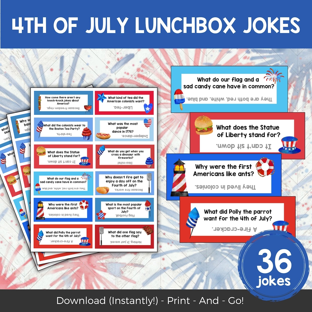4th of July Printable Lunch Box Jokes for Kids, Lunch Box Notes, Jokes ...