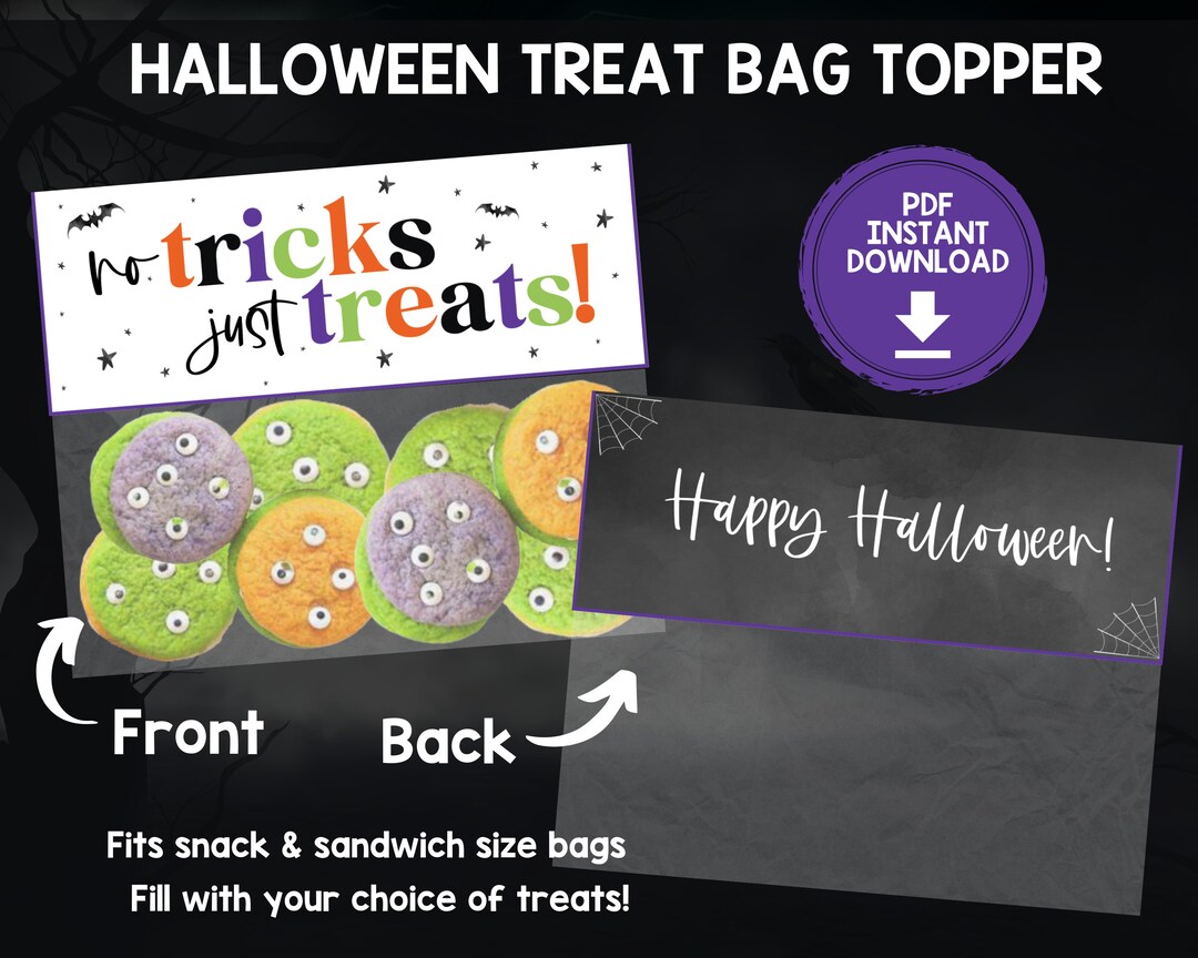 No Tricks Just Treats Tag Printable Halloween Treat Bag - Etsy