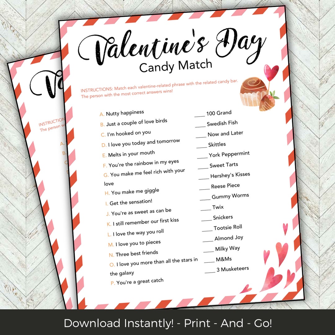 Valentines Candy Match, Valentine Printable Candy Game, Printable ...