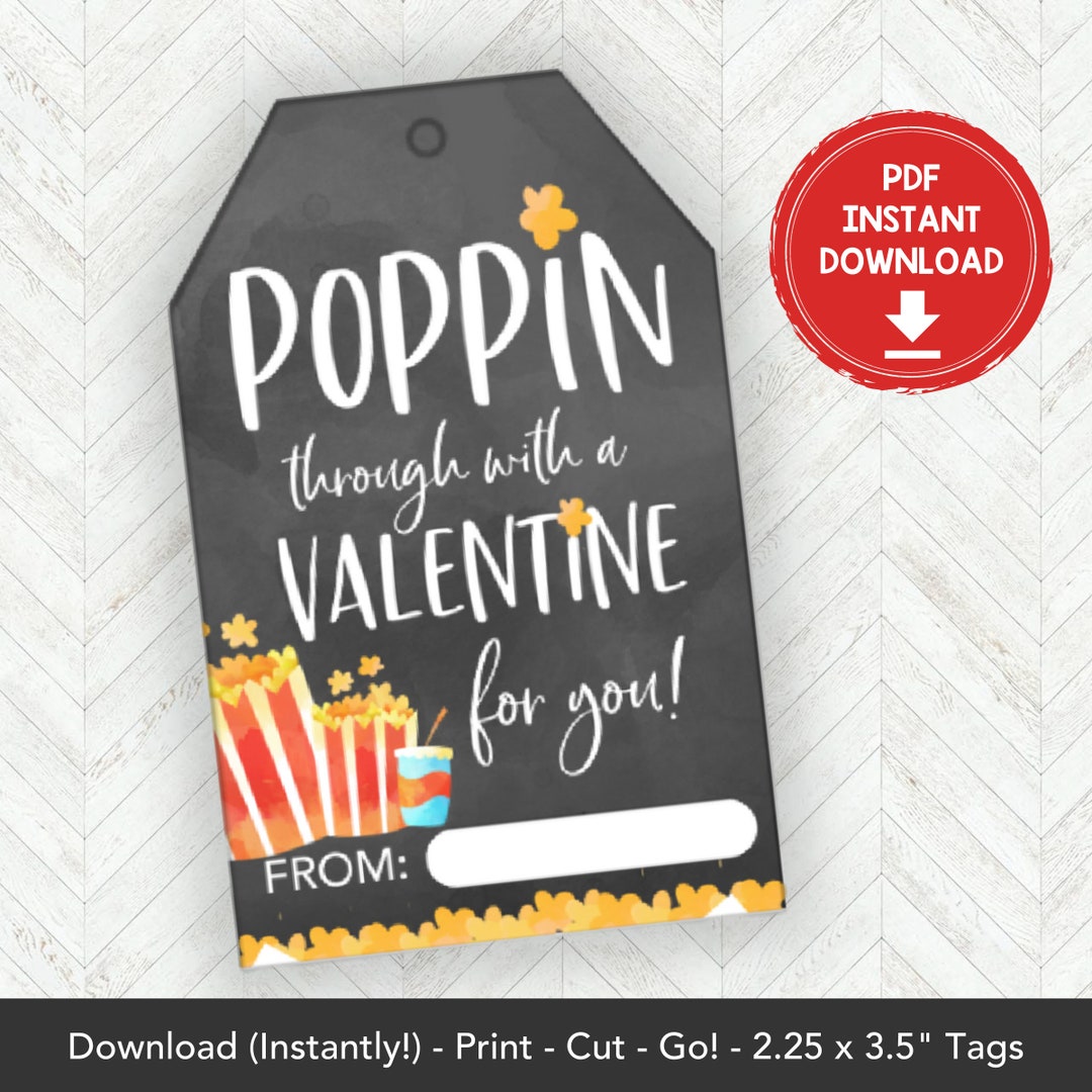 Popcorn Valentine Printable for Class Valentines Tags, Popcorn ...