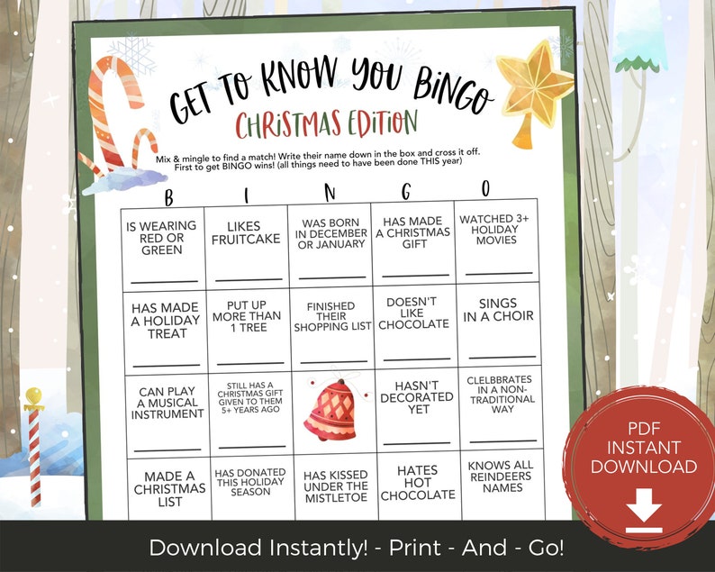 Get to Know You Christmas Bingo Christmas Party Games | Etsy