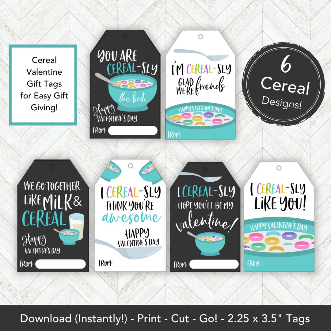 Cereal Valentines Day Tag, Valentine Gift Tag, Preschool Valentines ...