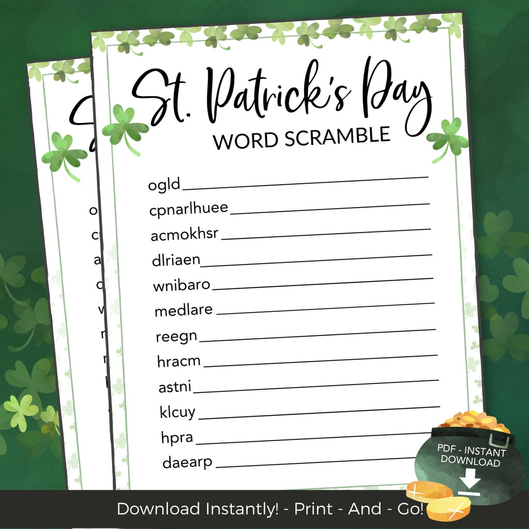St Patricks Day Game Word Scramble, St Paddys Day Printable Game for ...