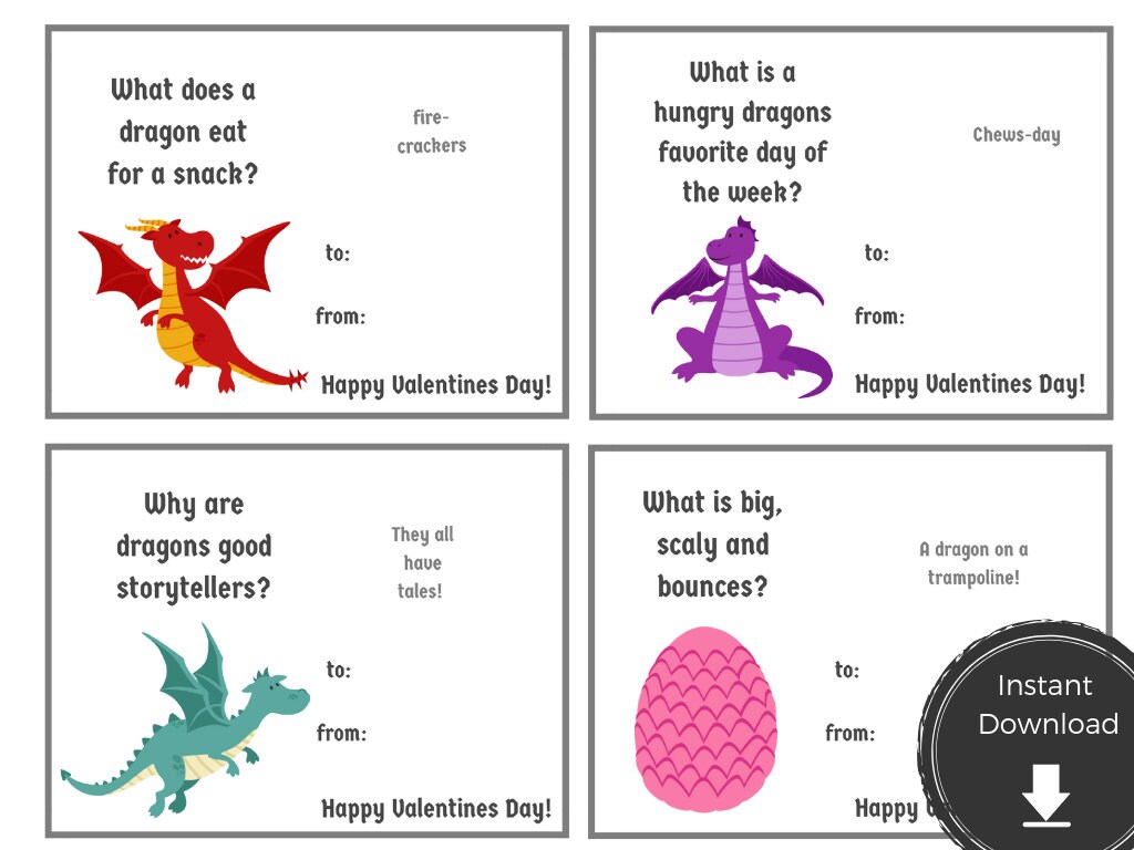 Dragon Valentines Printable Valentines for Girls Valentines | Etsy