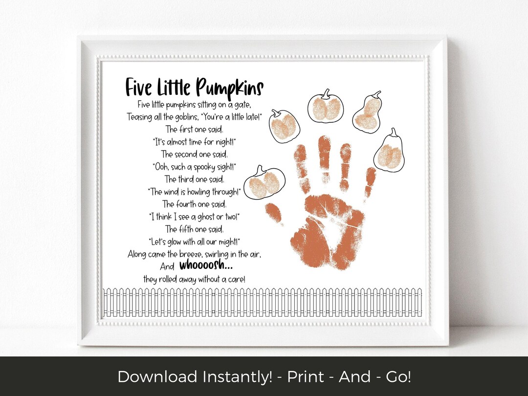 Five Little Pumpkins Handprint Craft & Fingerprint Craft, Fall ...