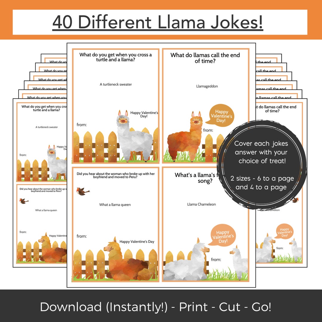 Llama Printable Valentine Cards for Kids, Kids Valentines Cards Instant ...