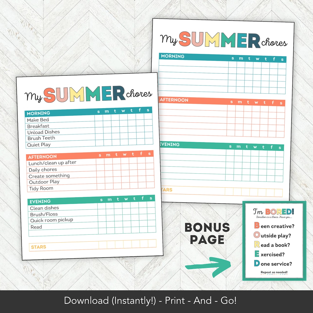 2025 Summer Calendar, Summer Planner Bundle, Kids Chore Chart, Summer ...