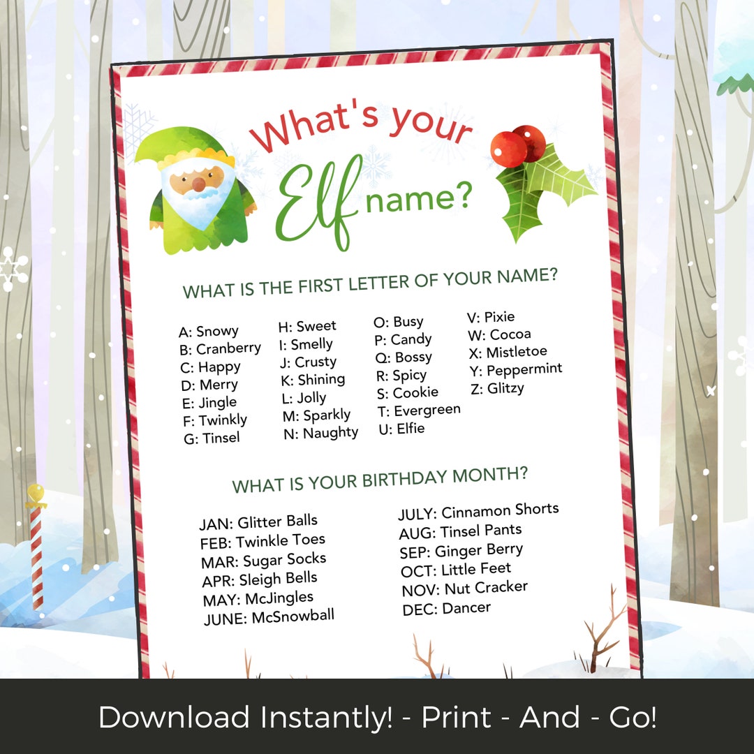 What's Your Elf Name Game Christmas Game for Kids and Adult Parties ...