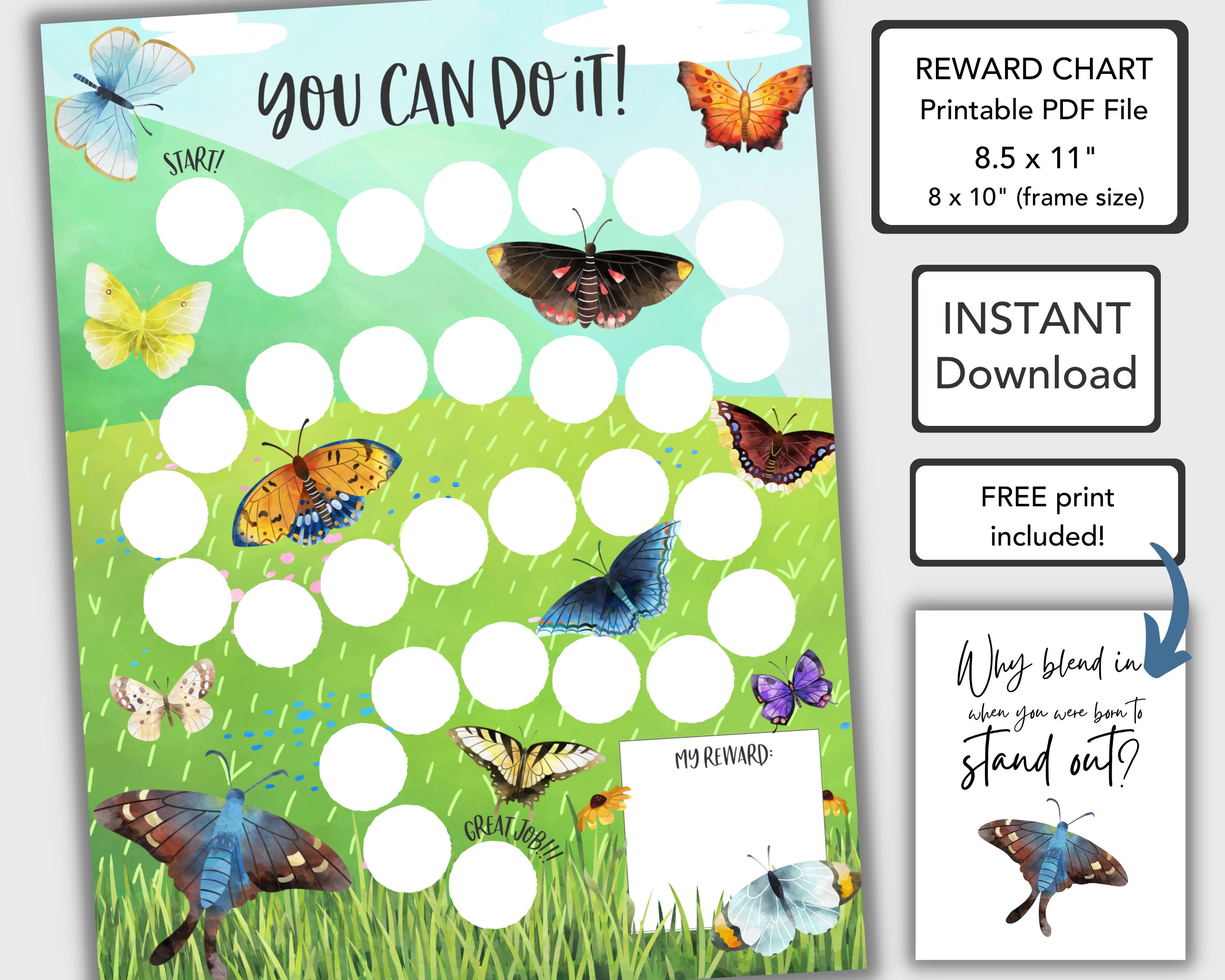 Butterfly Reward Chart for Kids Behavior Chart Printable - Etsy