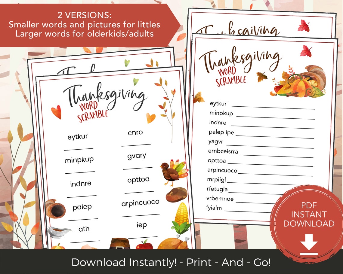 Thanksgiving Word Scramble Thanksgiving Game for Kids & - Etsy