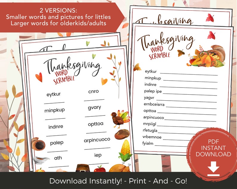 Thanksgiving Word Scramble Thanksgiving Game for Kids & - Etsy
