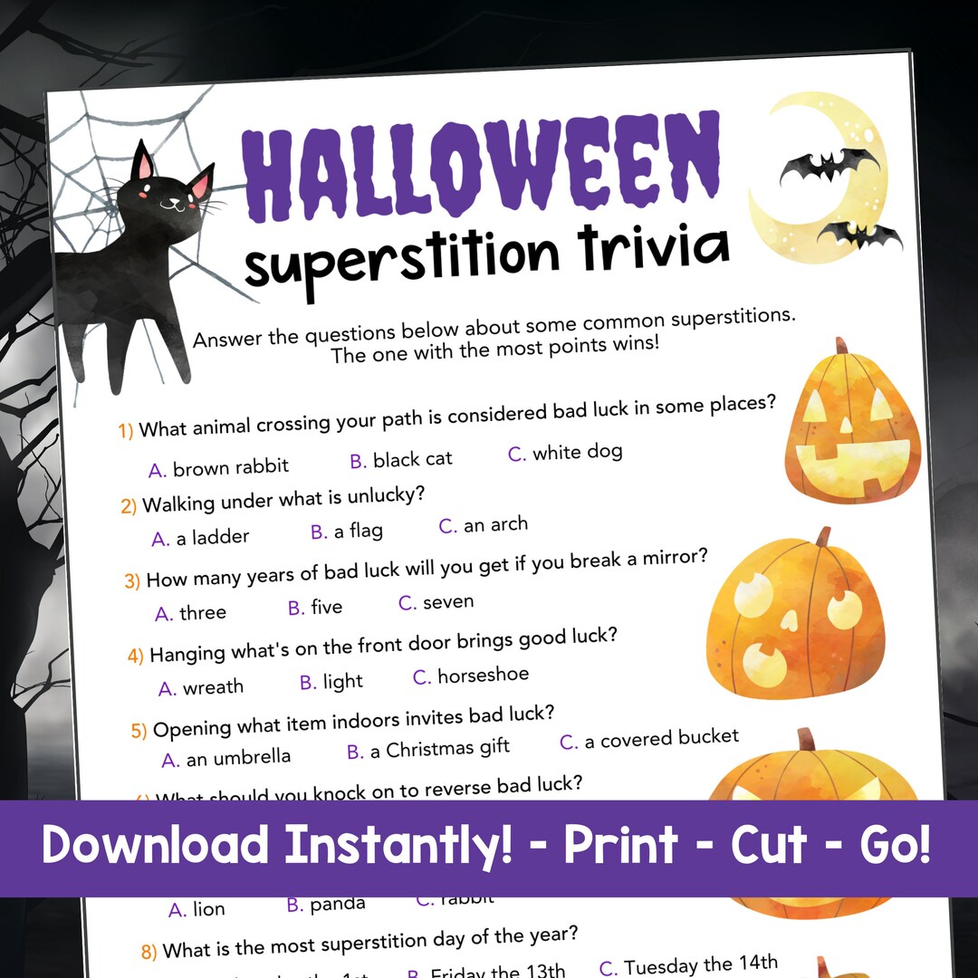 Superstition Trivia Game Printable, Halloween Party Games for Kids and ...