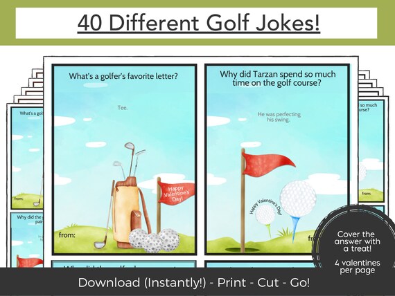 Golf Printable Valentine Cards for Kids Kids Valentines Cards | Etsy
