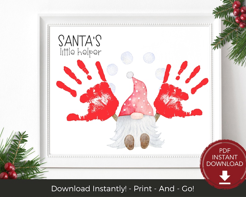 Gnome Handprint Kids Christmas Craft Baby's First - Etsy