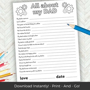 Printable All About My Dad Questions Template Dad Father Day - Etsy