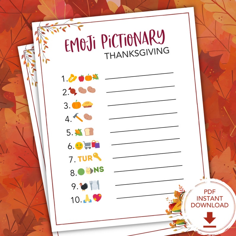 Thanksgiving Emoji Game, Printable Thanksgiving Games Families, Emoji ...