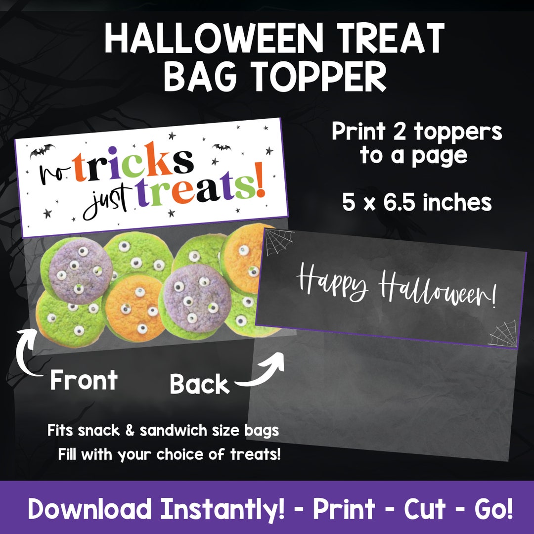 No Tricks Just Treats Tag, Printable Halloween Treat Bag Topper, Goodie ...