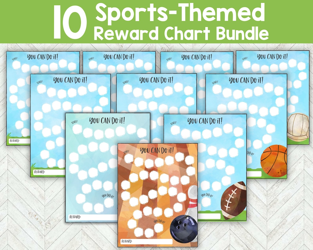 Reward Chart Bundle Sports Themed Kids Reward Chart Printable, Sticker ...