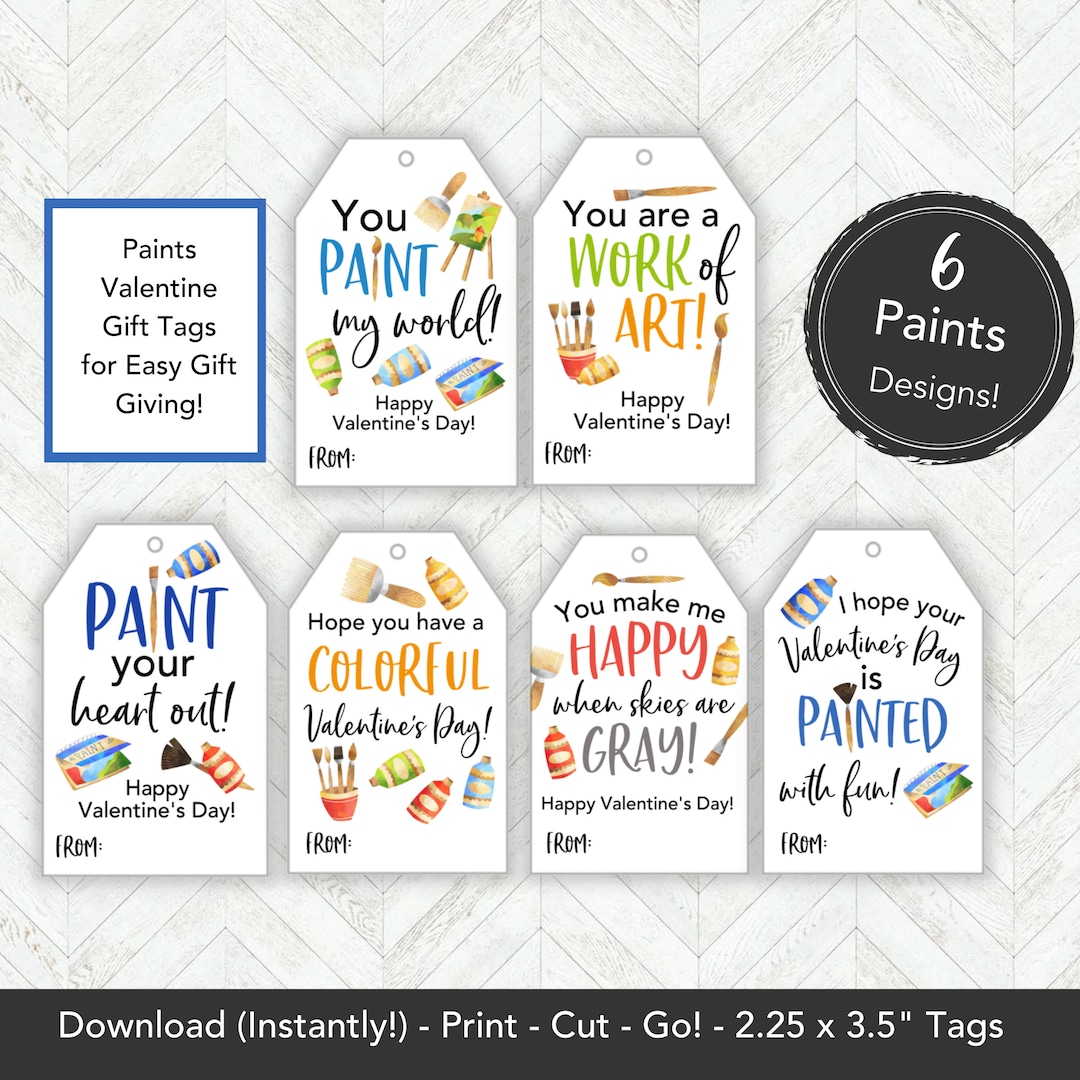 Paints Valentine Gift Tag, Printable Classroom Valentines Day Card for ...