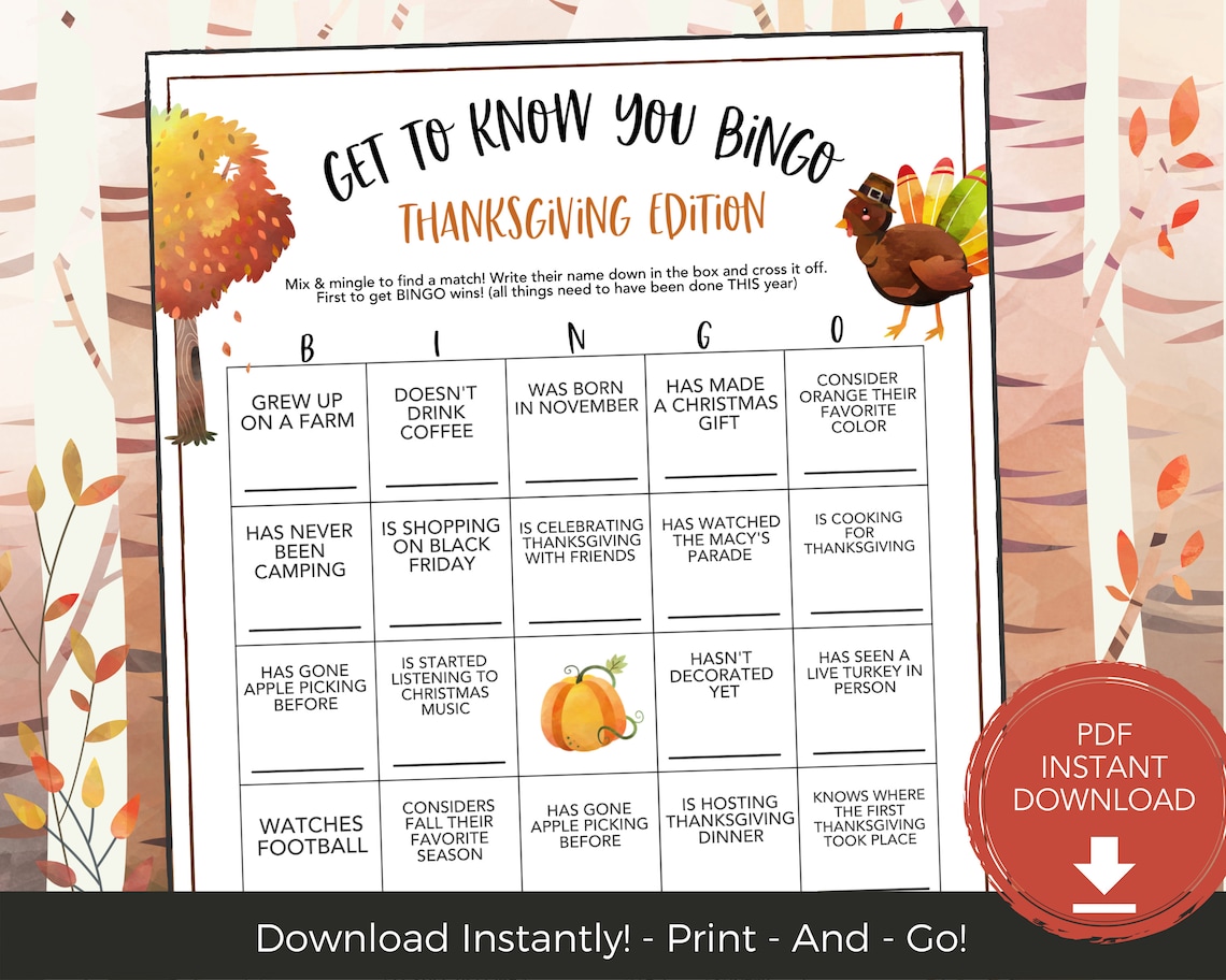 Thanksgiving Bingo Thanksgiving Game for Kids and Adult | Etsy