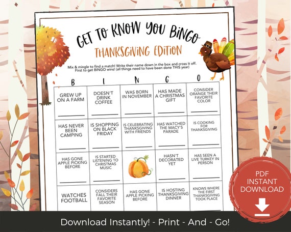 Thanksgiving Bingo Thanksgiving Game for Kids and Adult | Etsy