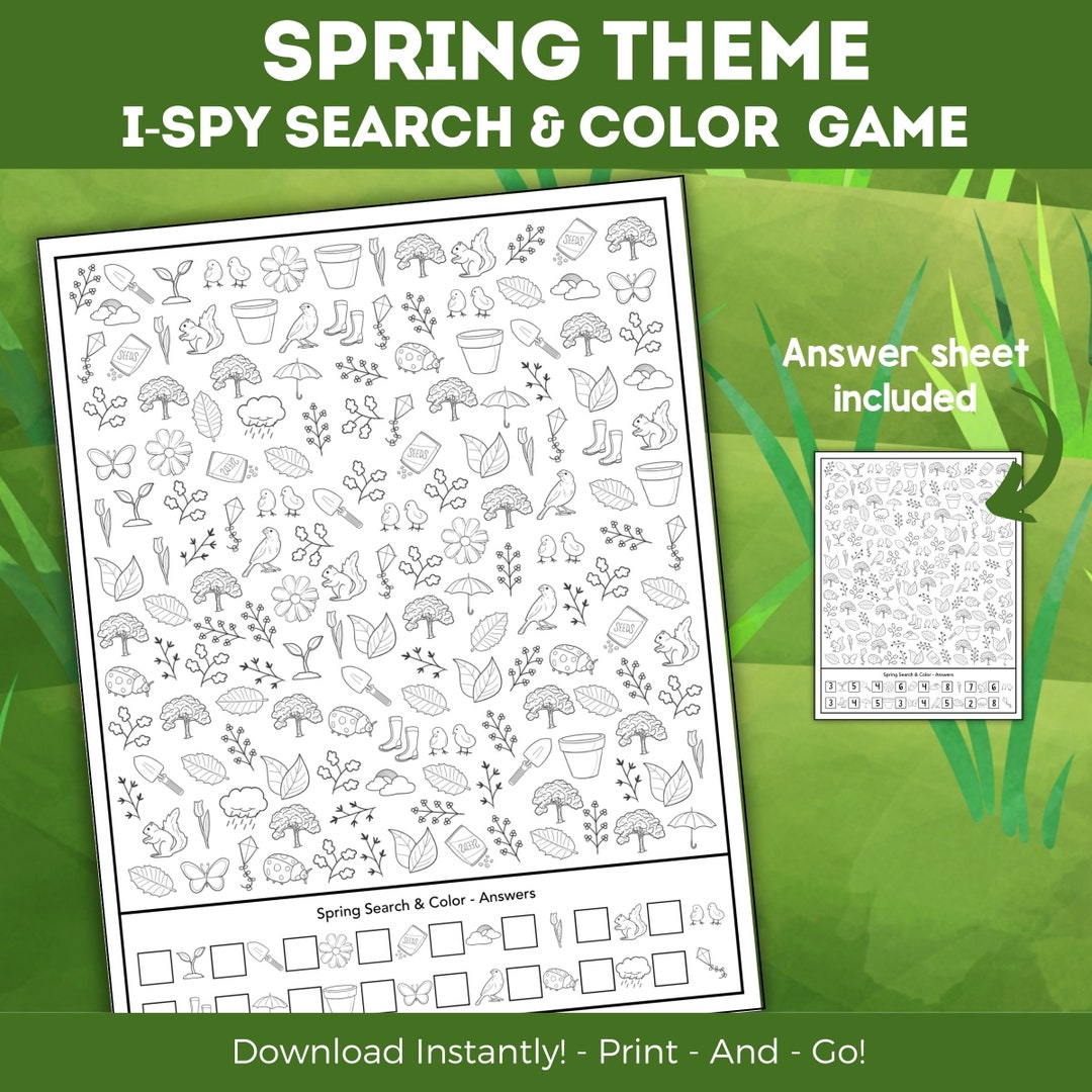 Spring I Spy Kids Activity, I Spy Coloring Page Worksheet Activity ...
