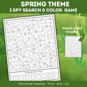 Spring I Spy Kids Activity, I Spy Coloring Page Worksheet Activity ...
