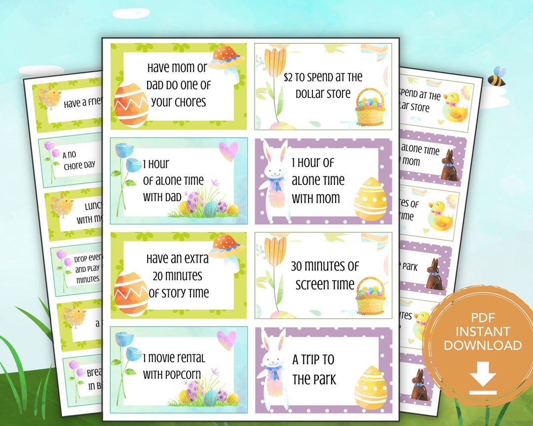 Printable Easter Tokens Easter Egg Coupons for Kids Easter - Etsy