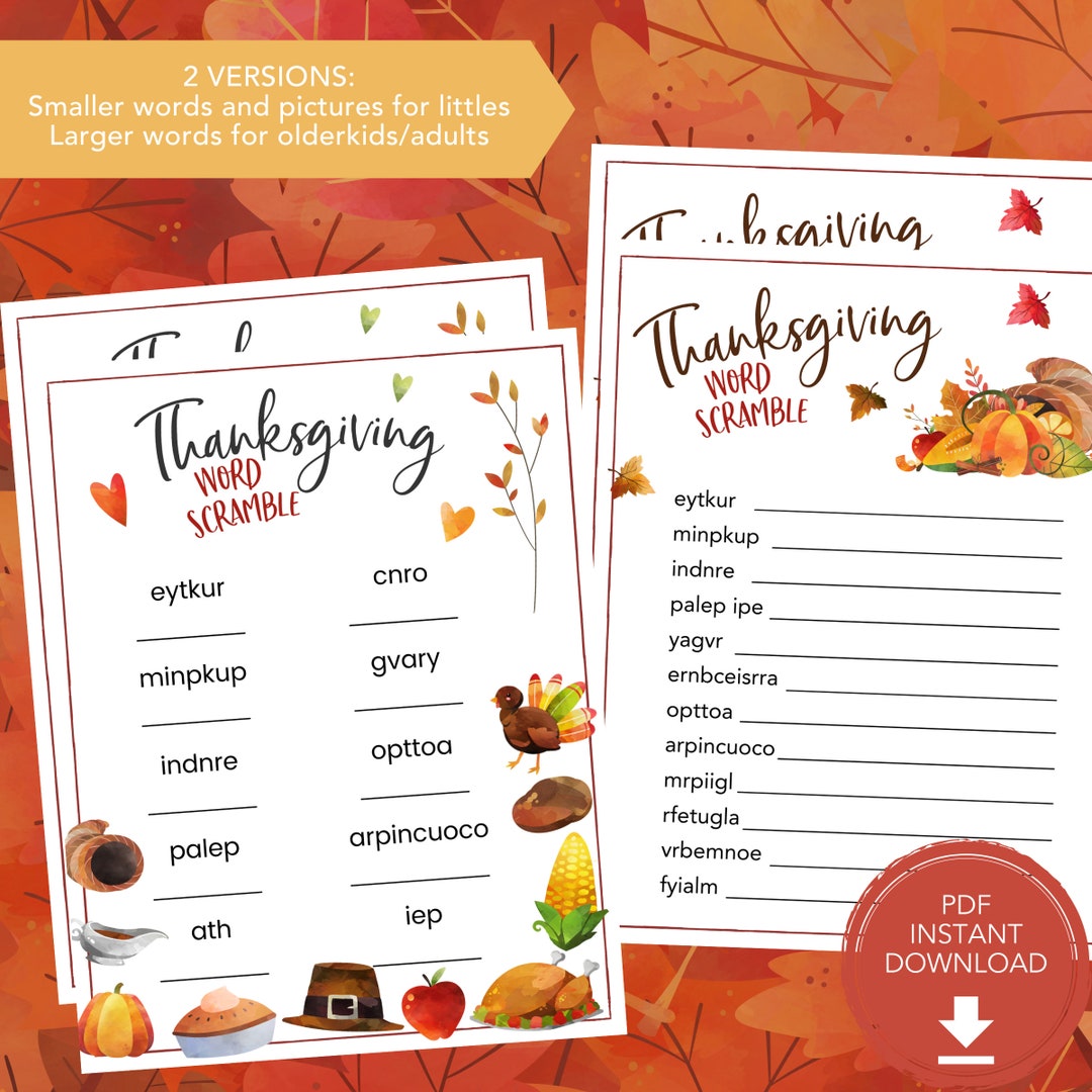 Thanksgiving Word Scramble, Thanksgiving Game for Kids & Adults ...