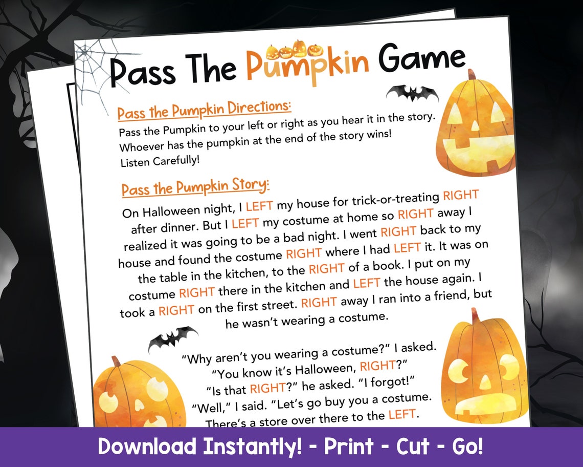 Pass the Pumpkin Game Halloween Printable Left Right Game - Etsy