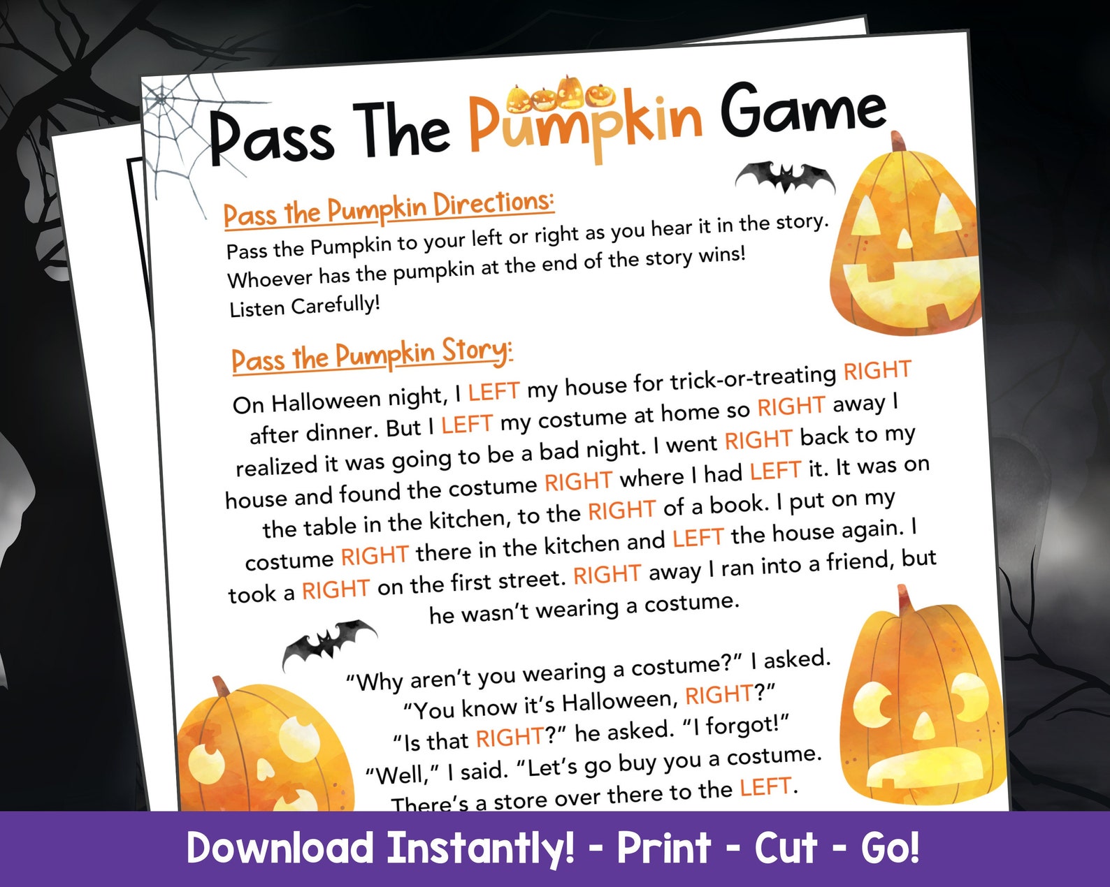 Pass the Pumpkin Game Halloween Printable Left Right Game - Etsy