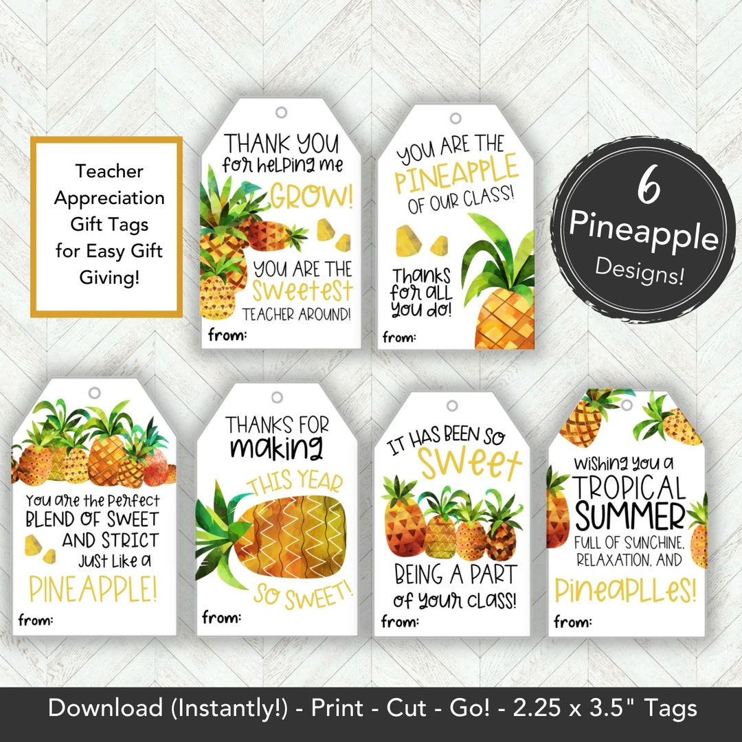 Pineapple Teacher Appreciation Gift Tag, Bulk Teacher Gift Easy, School ...