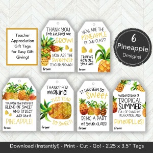 Pineapple Teacher Appreciation Gift Tag, Bulk Teacher Gift Easy, School ...