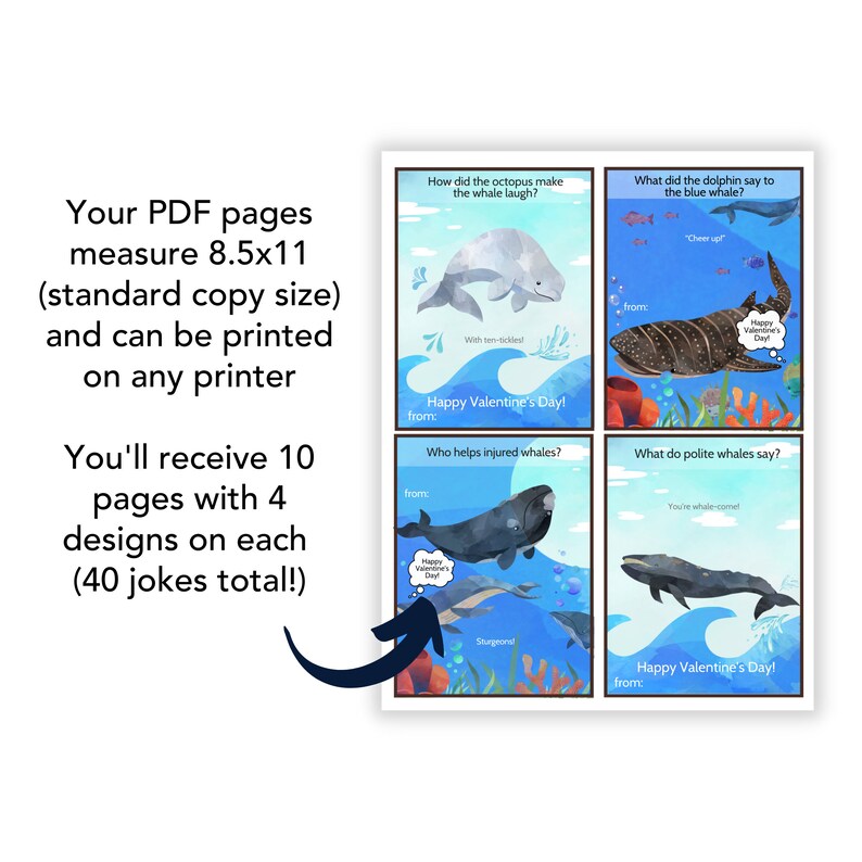 Whales Valentine Cards, Printable Valentines Day Cards for Kids ...