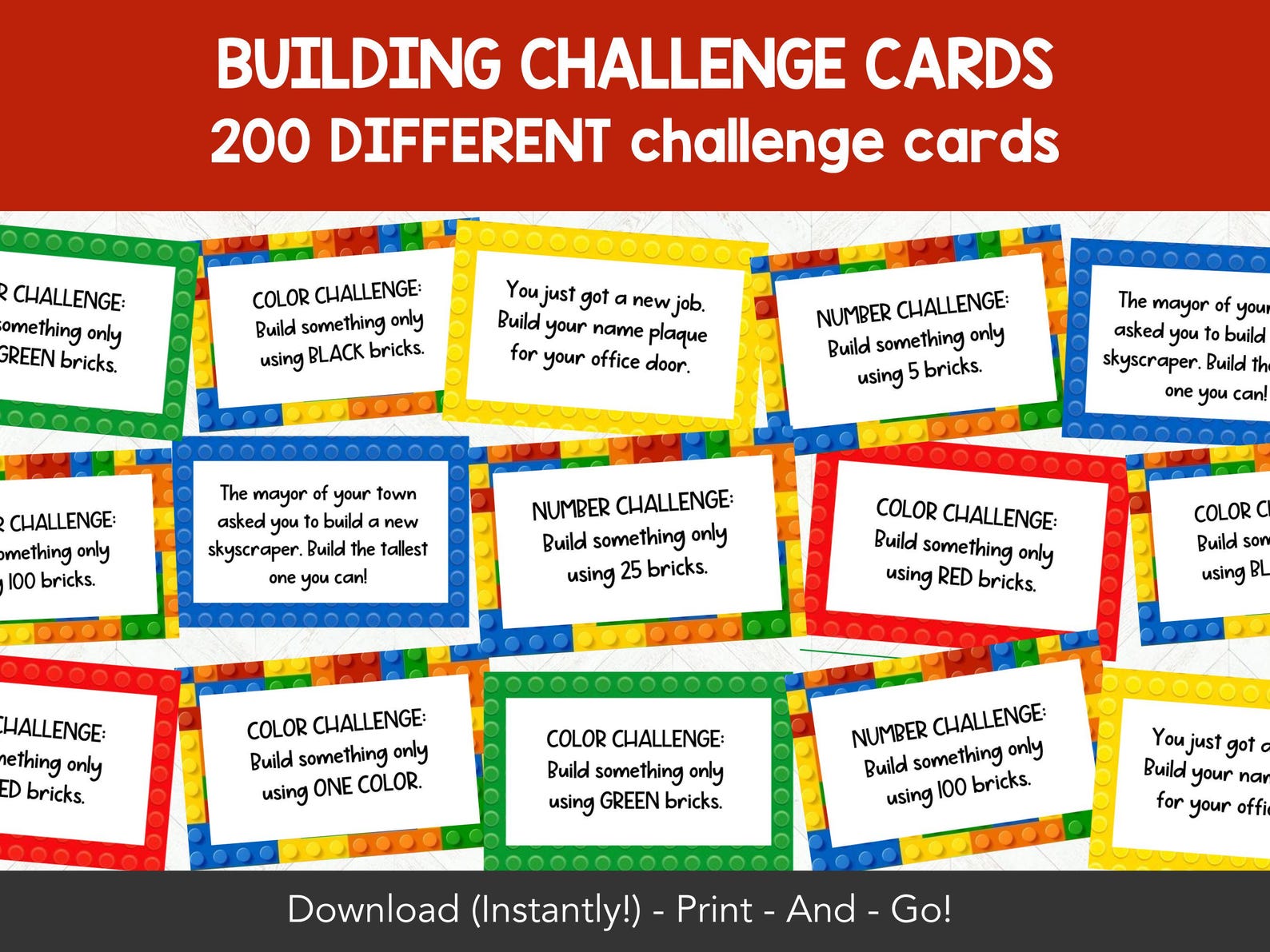 Building Block Challenge Cards for Kids, STEM Activity Cards, Brick ...