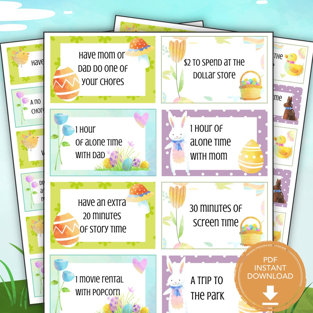 Printable Easter Tokens, Easter Egg Coupons for Kids, Easter Coupon ...