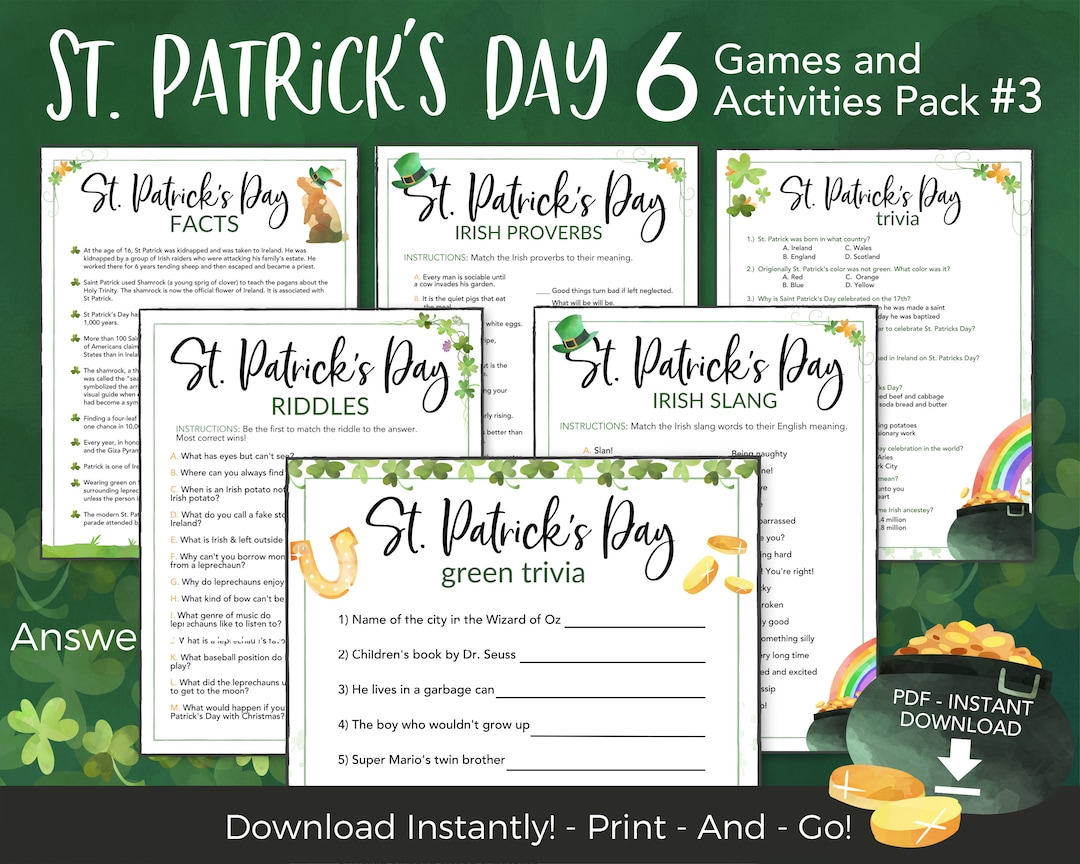 St Patrick's Day Game Bundle Printable Game for Kids - Etsy